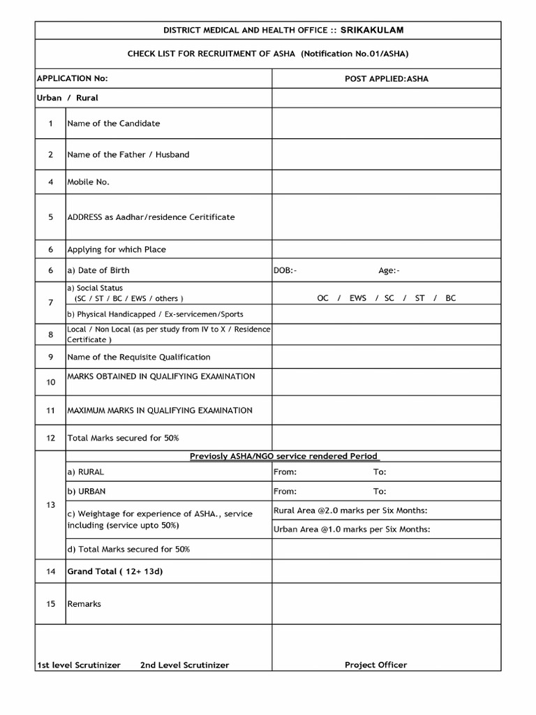 Asha Workers Application Form | PDF