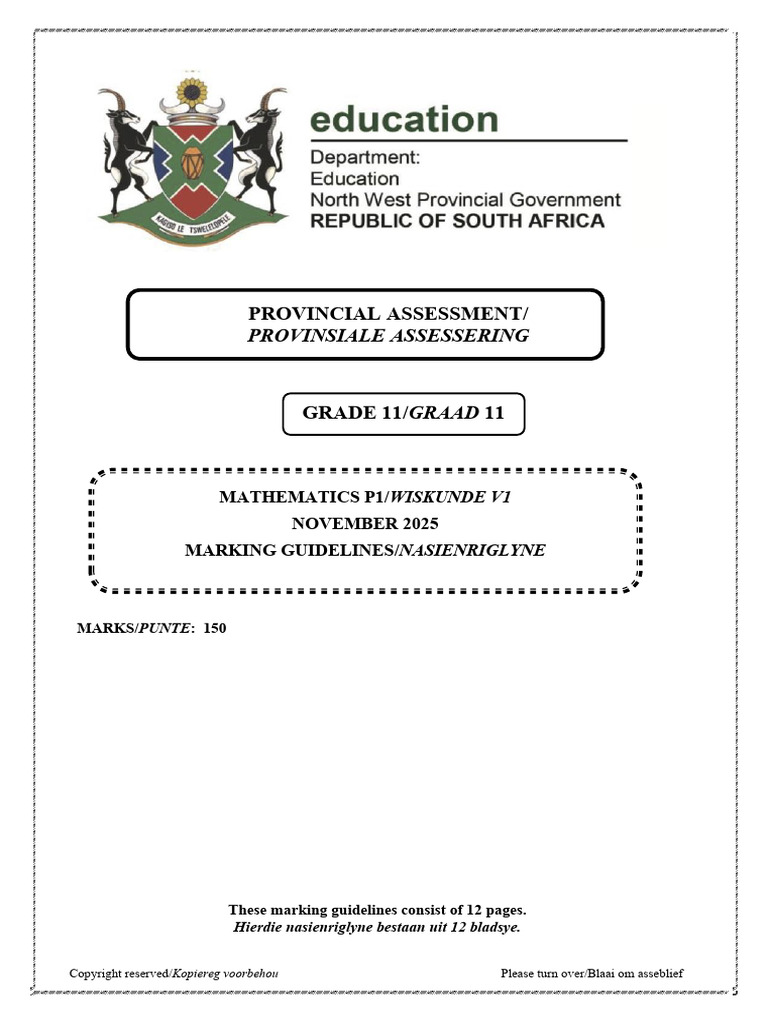 Grade 11 Mathematics P1 Marking Guidelines | PDF | Mathematics