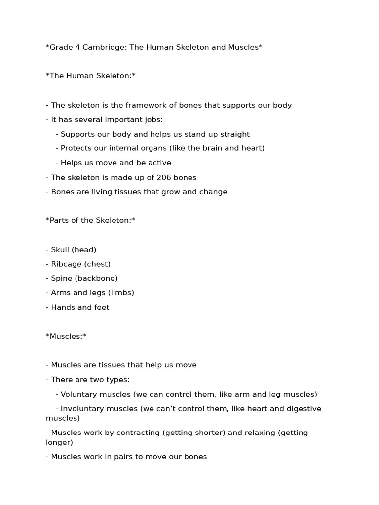 Human Skeleton Muscles Notes | PDF
