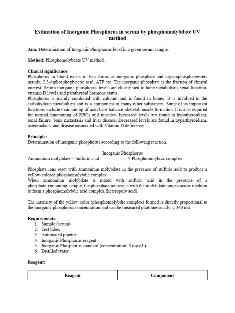 Estimation of Inorganic Phosphorus in Blood - DeLTA | PDF | Phosphorus ...