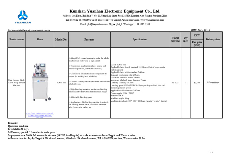 Wire Harness Sticky Label Wrap-Around Machine Quotation List To ...