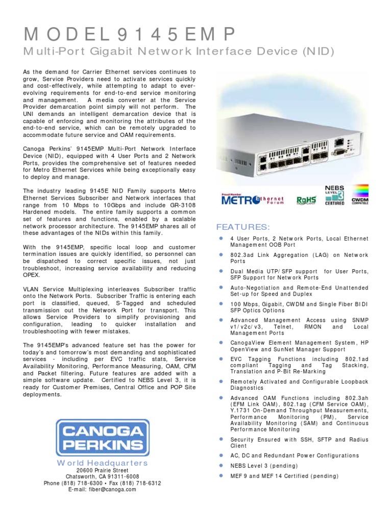 9145emp Web Ds | PDF | Computer Network | Telecommunications Standards