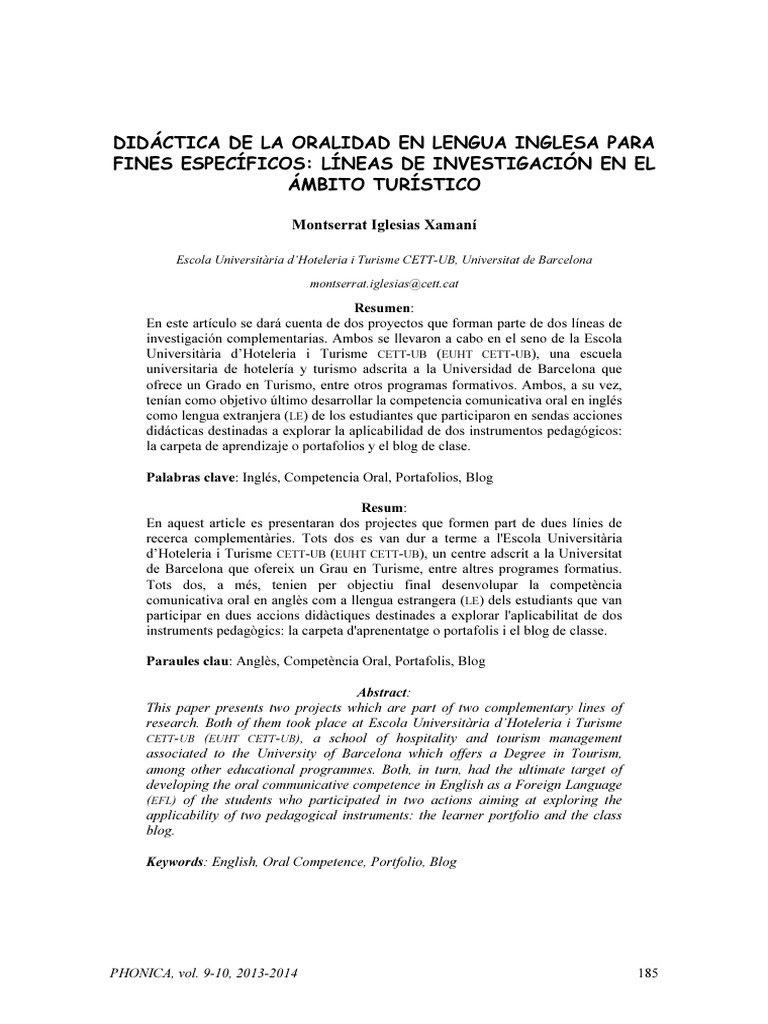 Didáctica de La Oralidad en Lengua Inglesa para Fines Específicos | PDF ...