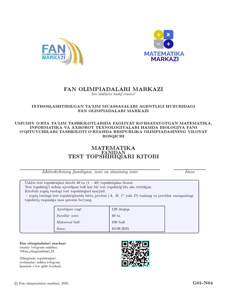 Ustozlar Olimpiadasi 2025 Viloyat Bosqichi Mehroj Otamurodov | PDF