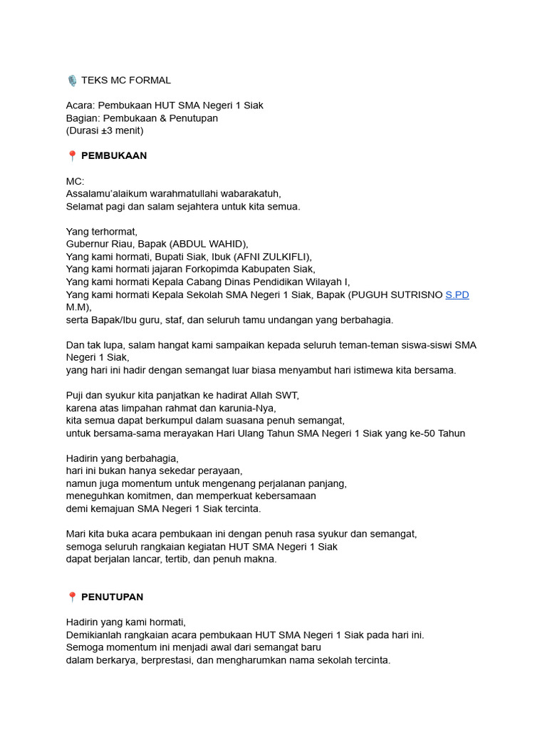 ? Teks MC Formal | PDF