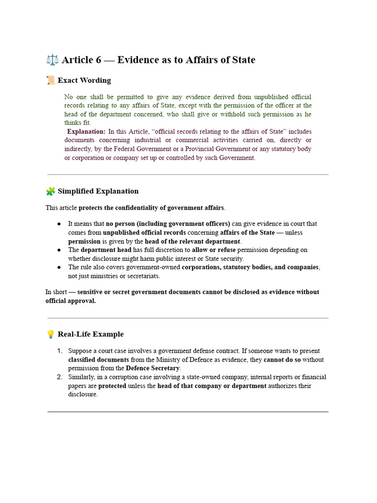 Article 6 Evidence As To Affairs of State | PDF | Confidentiality ...