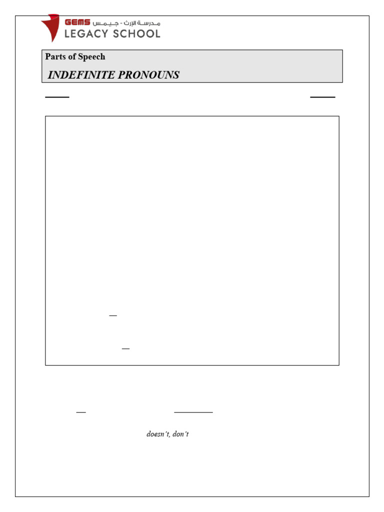 Indefinite Pronouns - Notebook Work | PDF | Pronoun | Grammatical Number