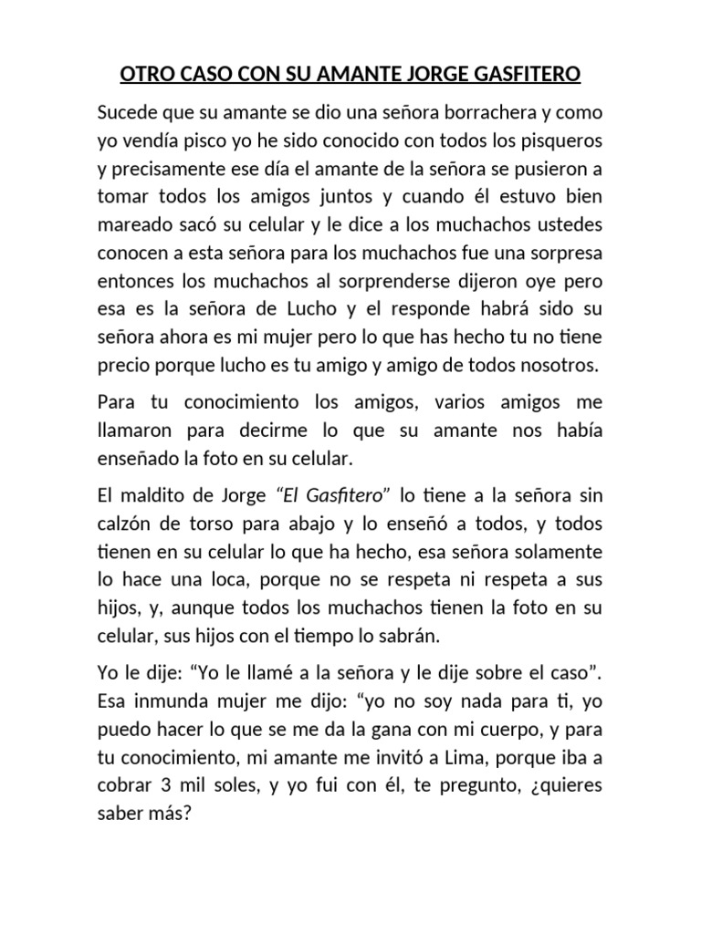 Otro Caso Con Su Amante Jorge Gasfitero | PDF