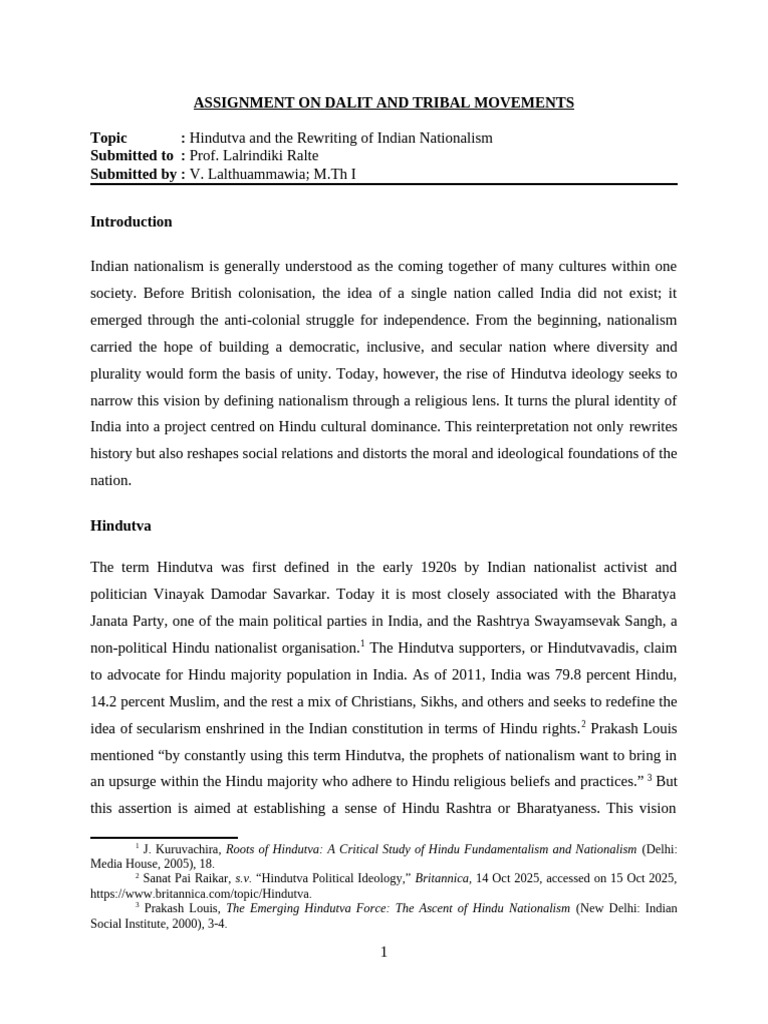 Assignment On Dalit and Tribal Movements | PDF | Indian Nationalism