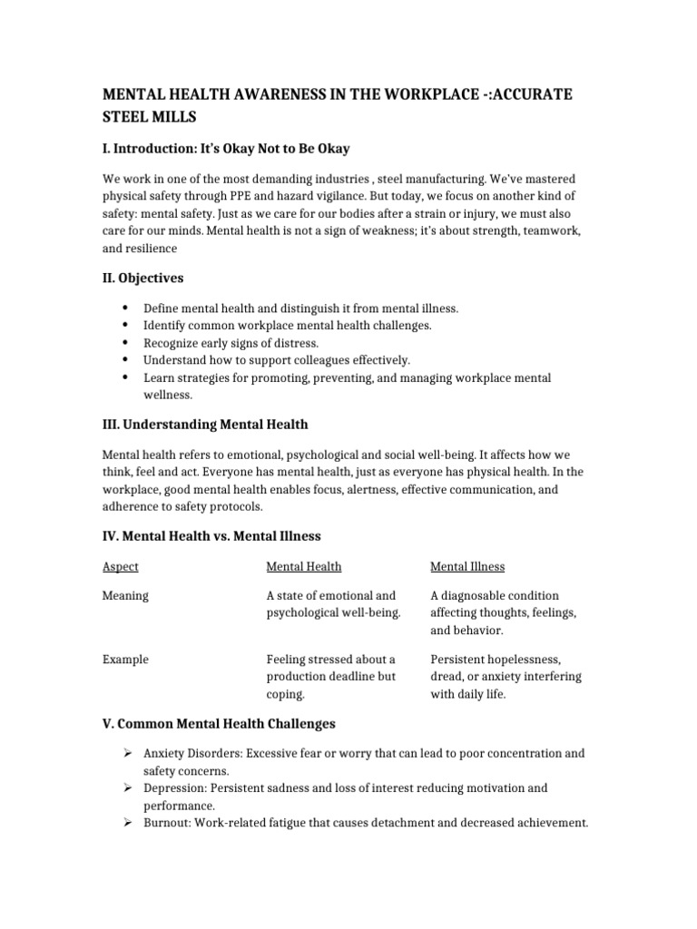 Mental Health Awareness Workplace Lesson Plan | PDF | Mental Health ...