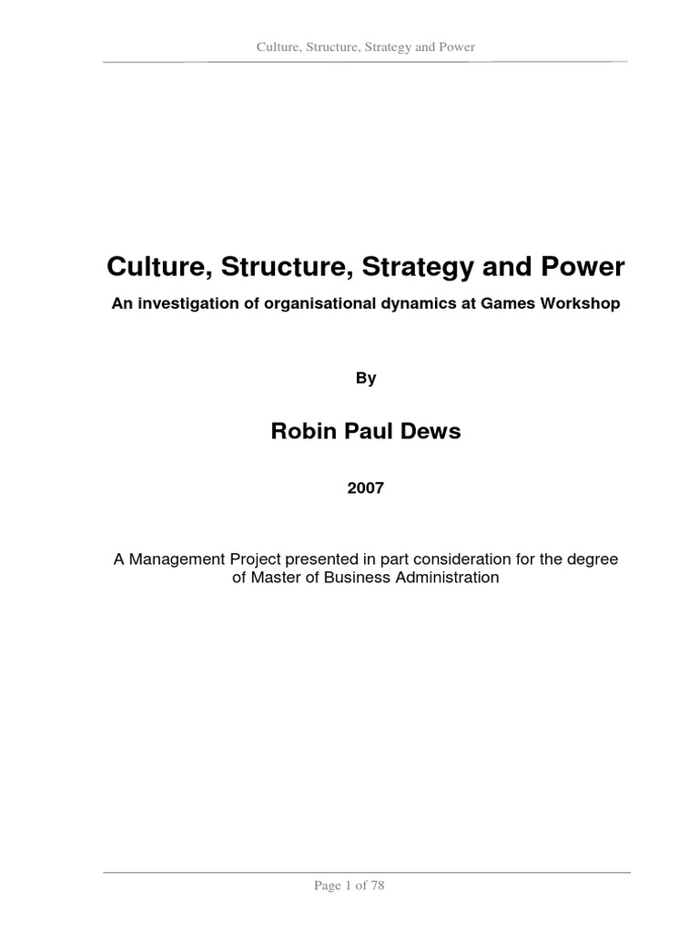 Culture Structure Strategy and Power MBA Management Project 2007 Robin ...