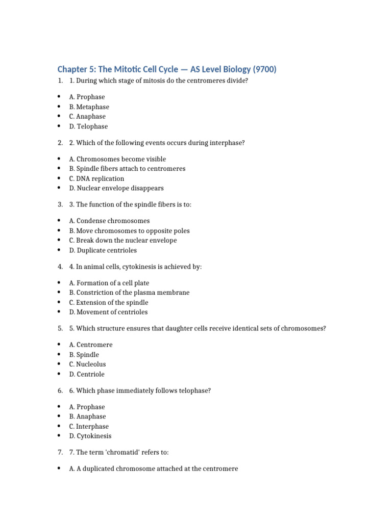 As Level Biology Chapter5 Mitotic Cell Cycle | PDF | Mitosis ...