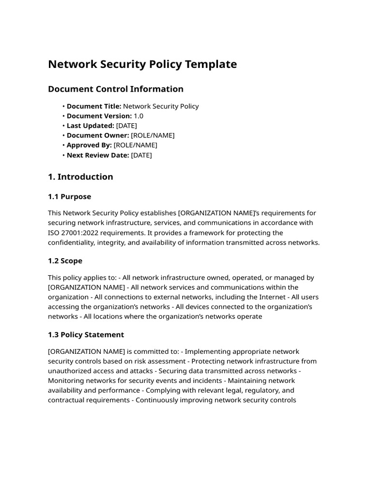 Network Security Policy Template | PDF | Security | Computer Security