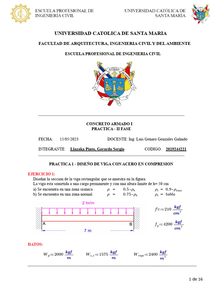 CAI - Diseno de Viga Con Acero en Compresion - Gerardo Llazaka | PDF ...