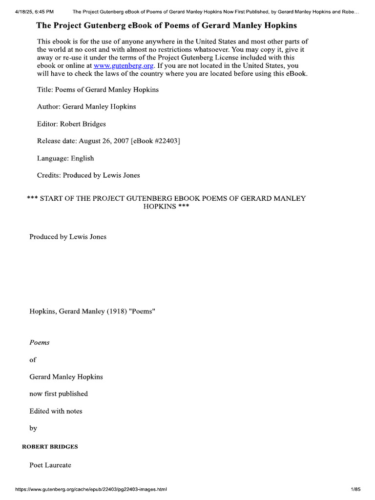 Gerard Manley Hopkins - Poems | PDF