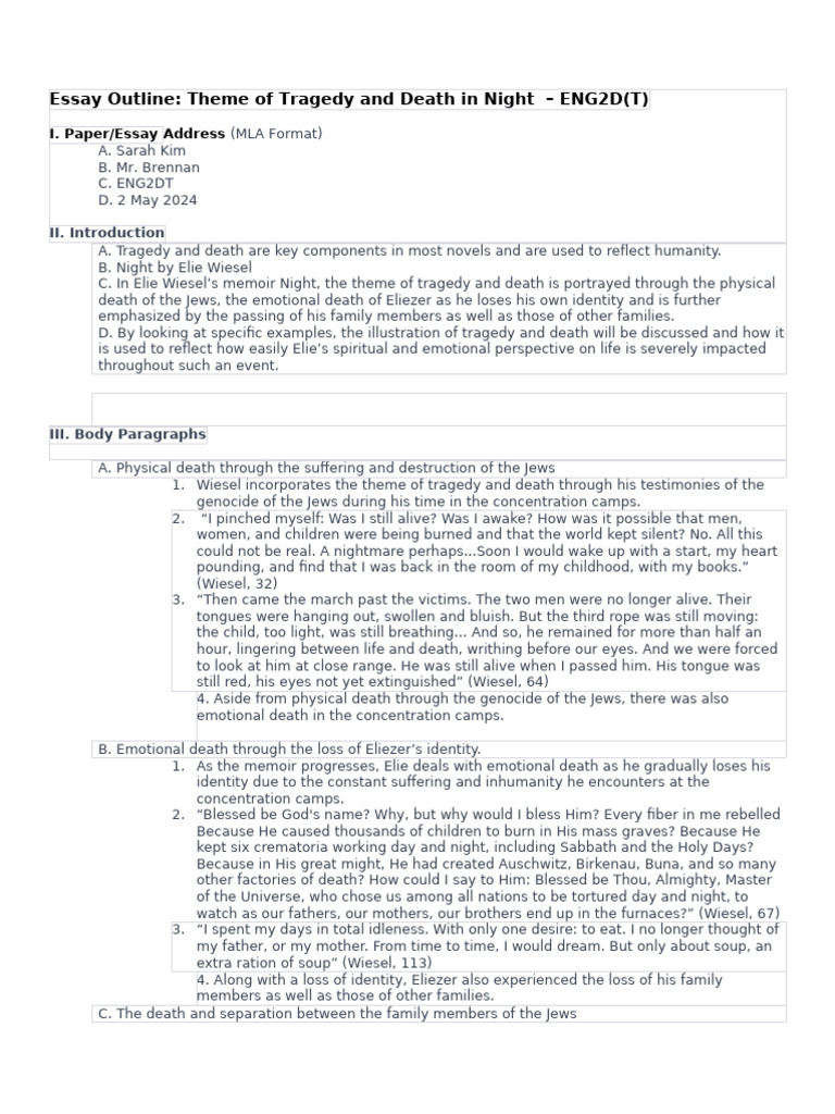 Essay Outline - Sarah Kim | PDF | Peer Review | Auschwitz Concentration ...