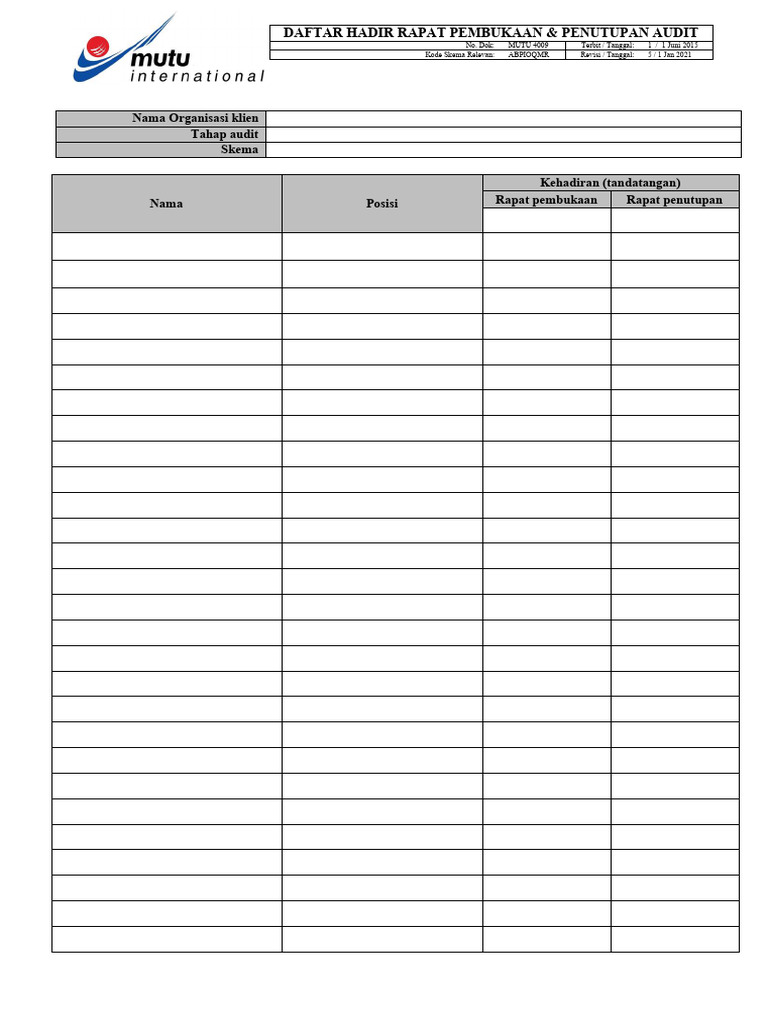Daftar Hadir Template | PDF