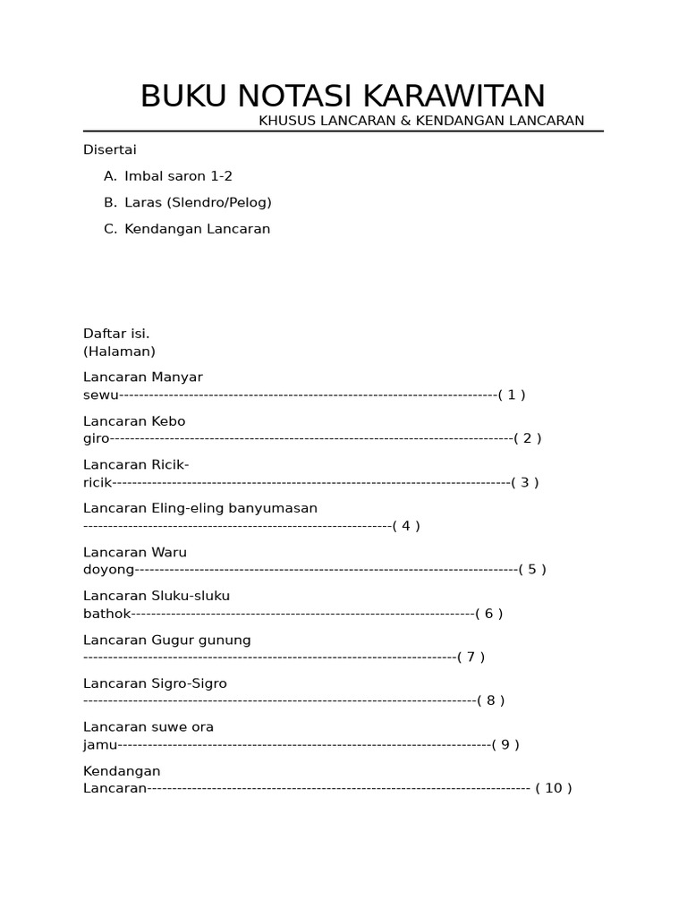 Notasi Karawitan Lancaran dan Kendangan | PDF