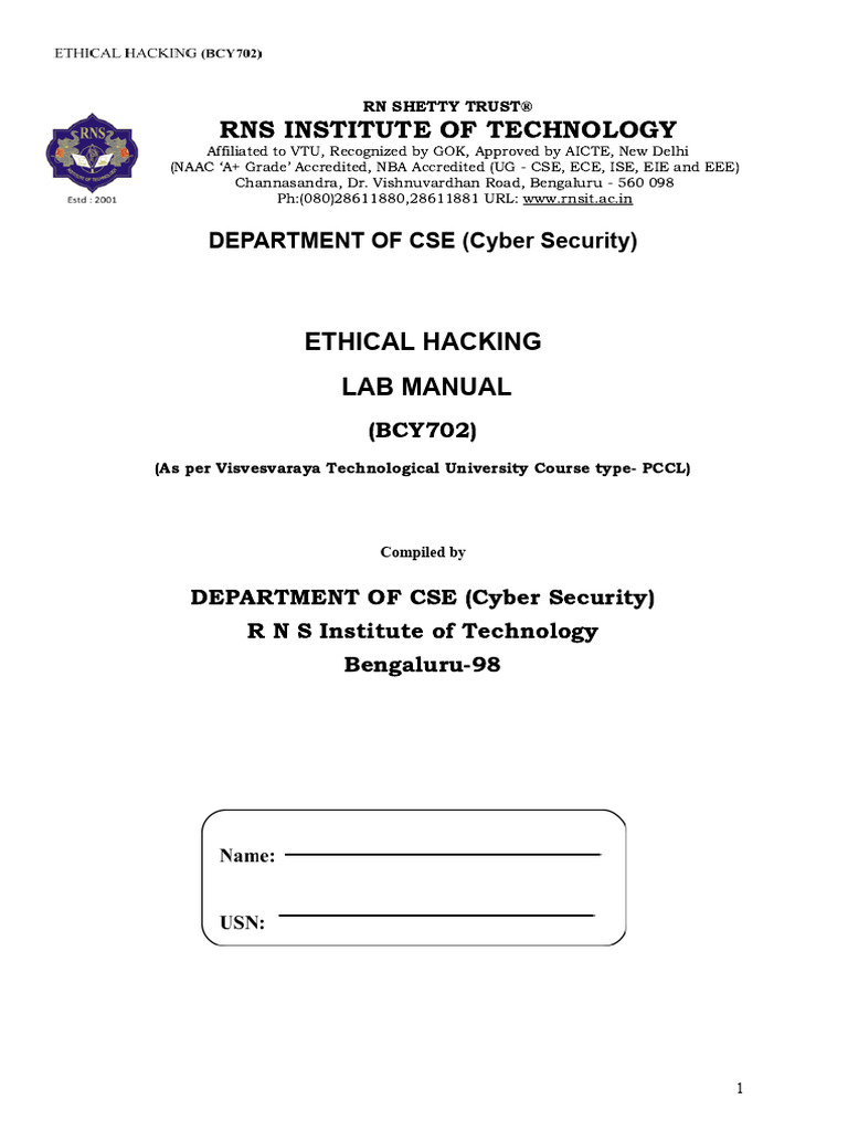 Ethical Hacking Lab Manual | PDF | Penetration Test | Risk