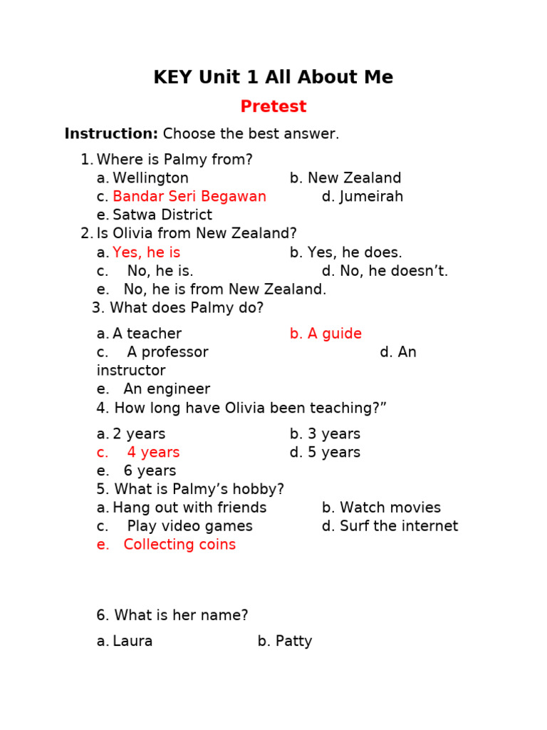 NEW KEY Unit 1 All About Me 1 | PDF