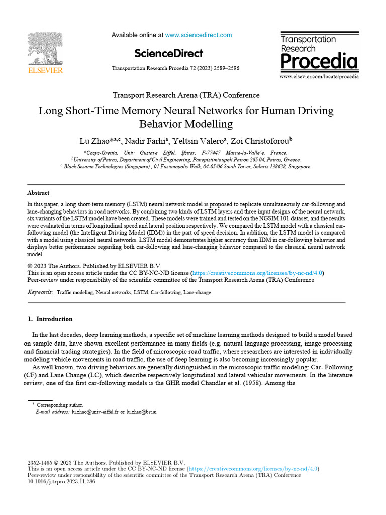 Long Short-Time Memory Neural Networks For Human Driving Behavior ...
