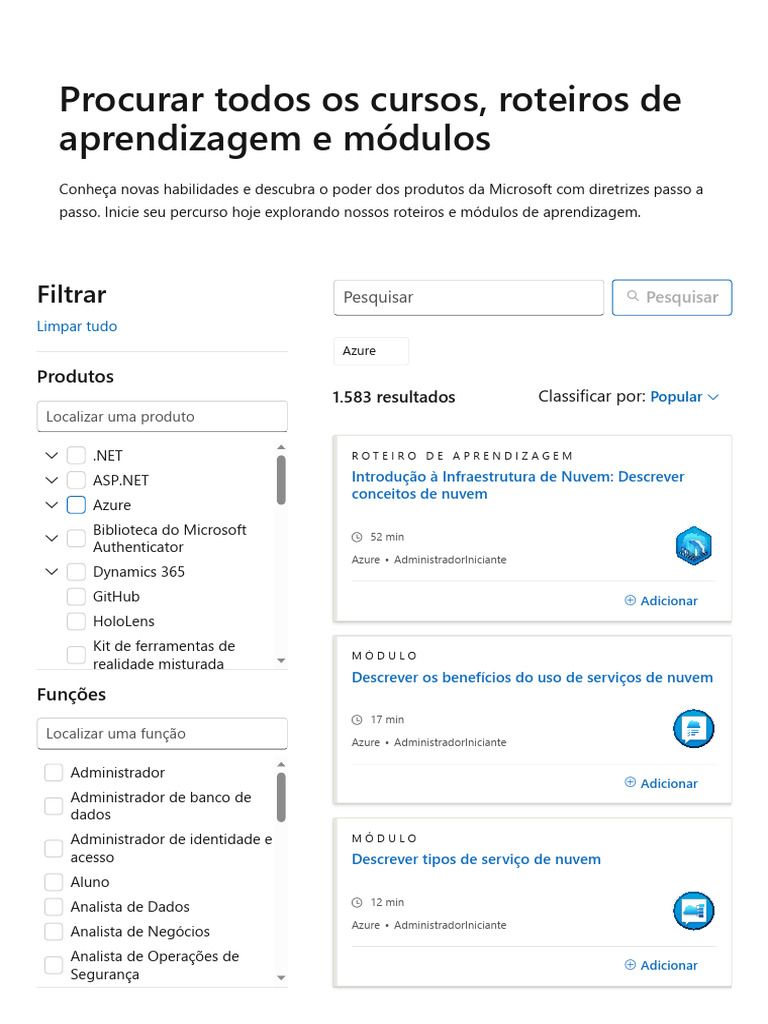 Procurar Todos Os Cursos, Roteiros de Aprendizagem e Módulos - Training _ Microsoft Learn | PDF ...