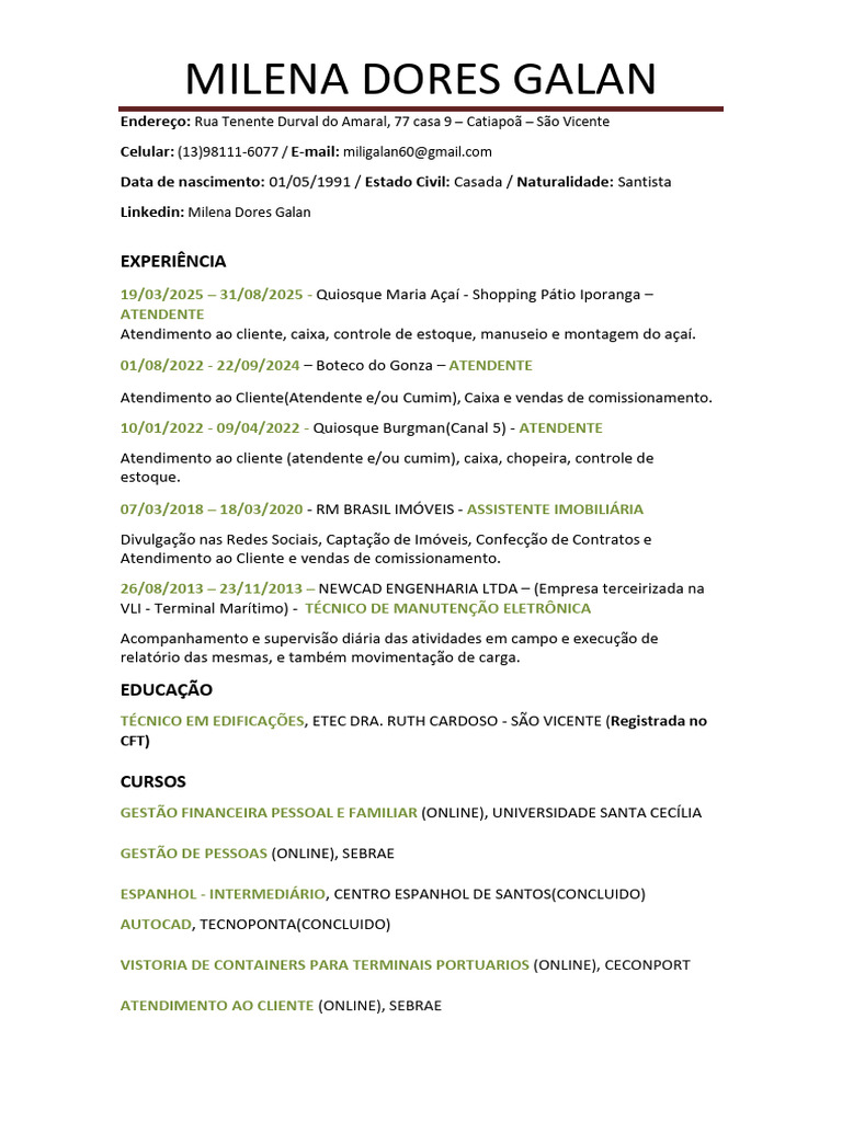 Curriculo Milena | PDF