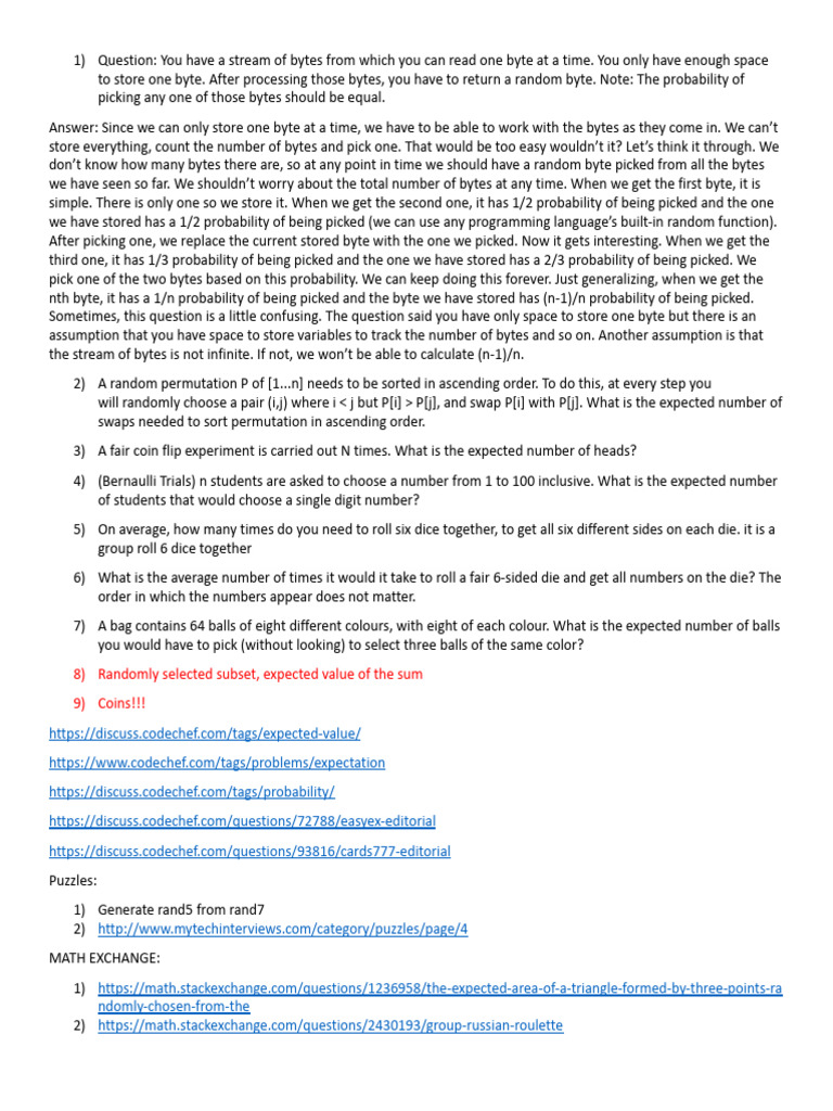 Questions Prob | PDF | Expected Value | Permutation