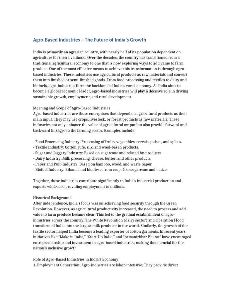 Future of Agro-Based Industries in India | PDF | Agriculture | Biofuel