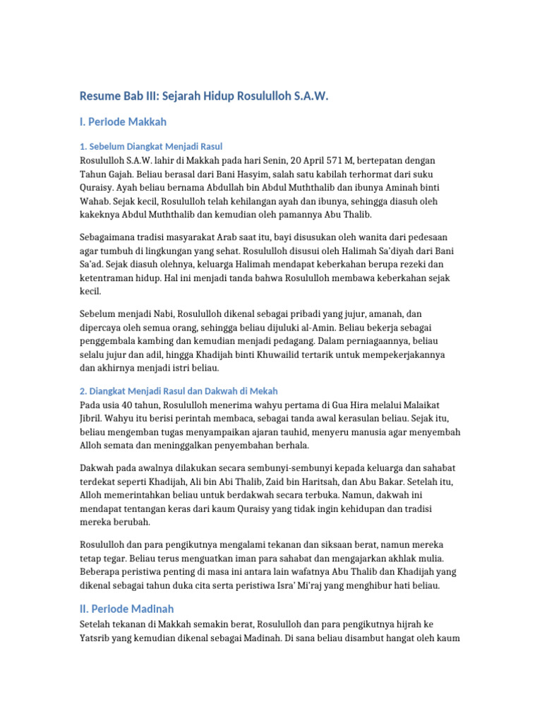 Resume_Bab_III_Sejarah_Hidup_Rosululloh | PDF