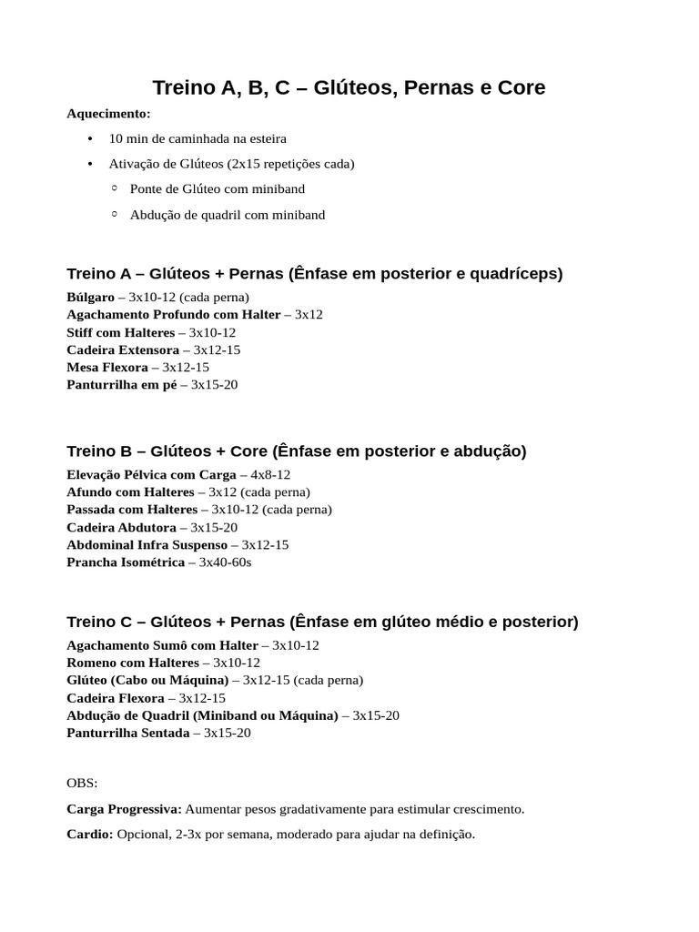 Protocolo ABC Gluteos Pernas Core | PDF