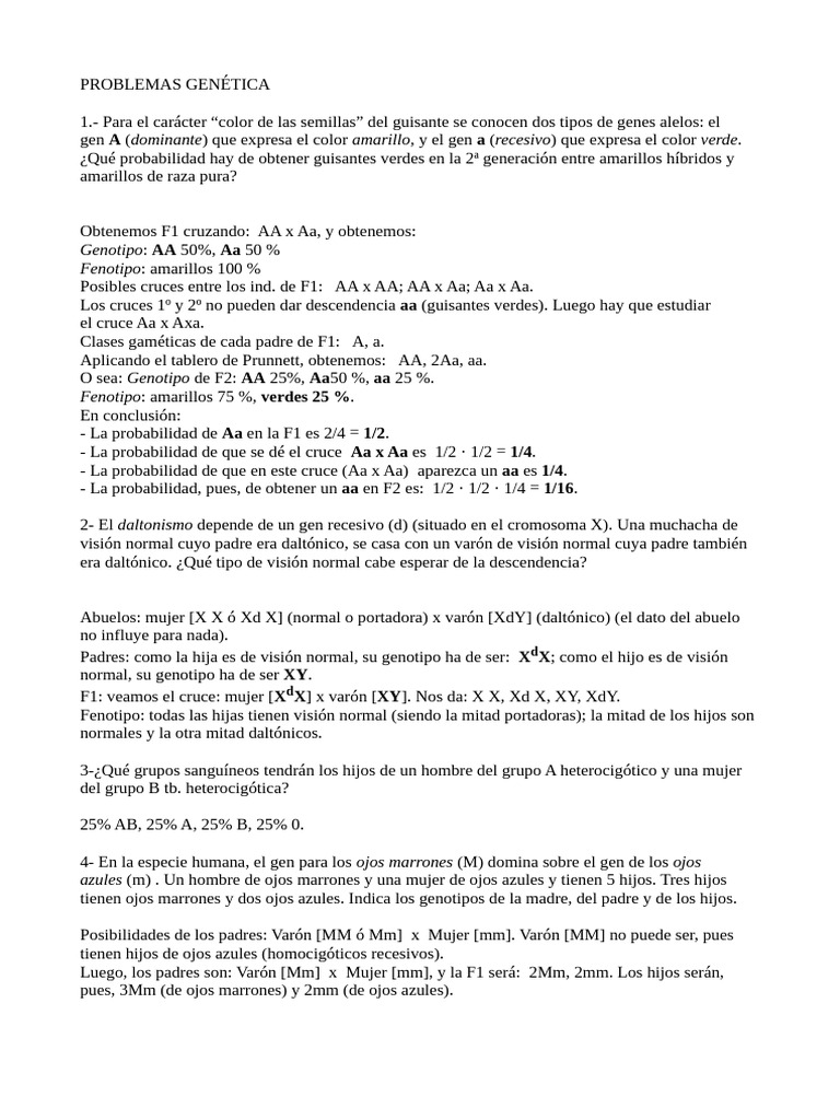 Problemas Genética | PDF | Dominancia (Genética) | Alelo