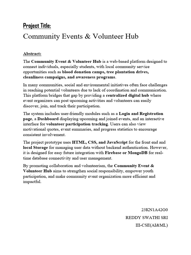 Community Volunteer Hub Platform | PDF