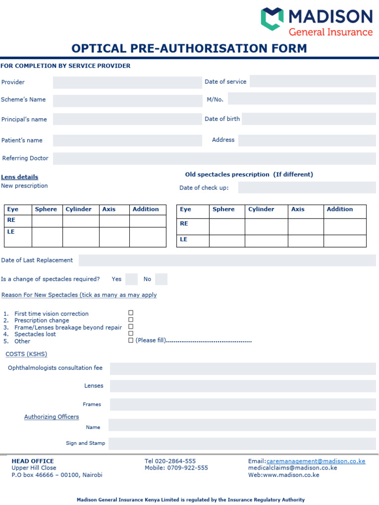 Optical Pre-Authorization Form Guide | PDF
