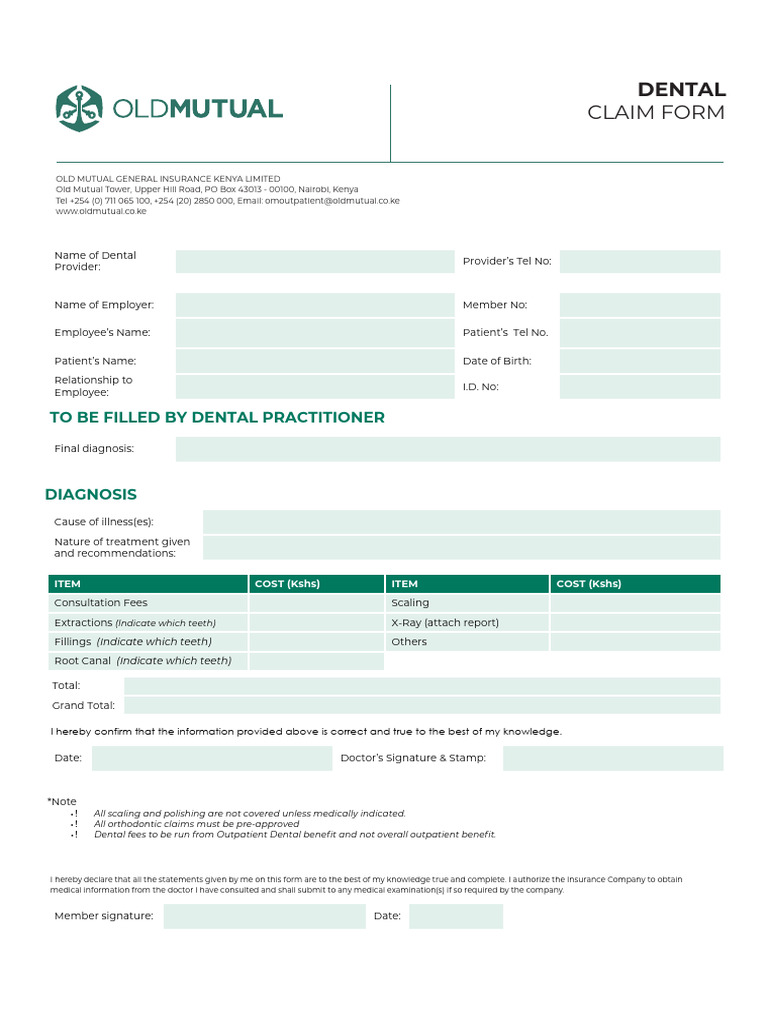 Old Mutual Dental Claim Form | PDF | Dentistry | Health Sciences