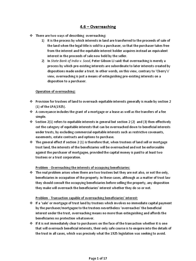 Overreaching in Land Law Explained | PDF | Mortgage Law | Trust Law