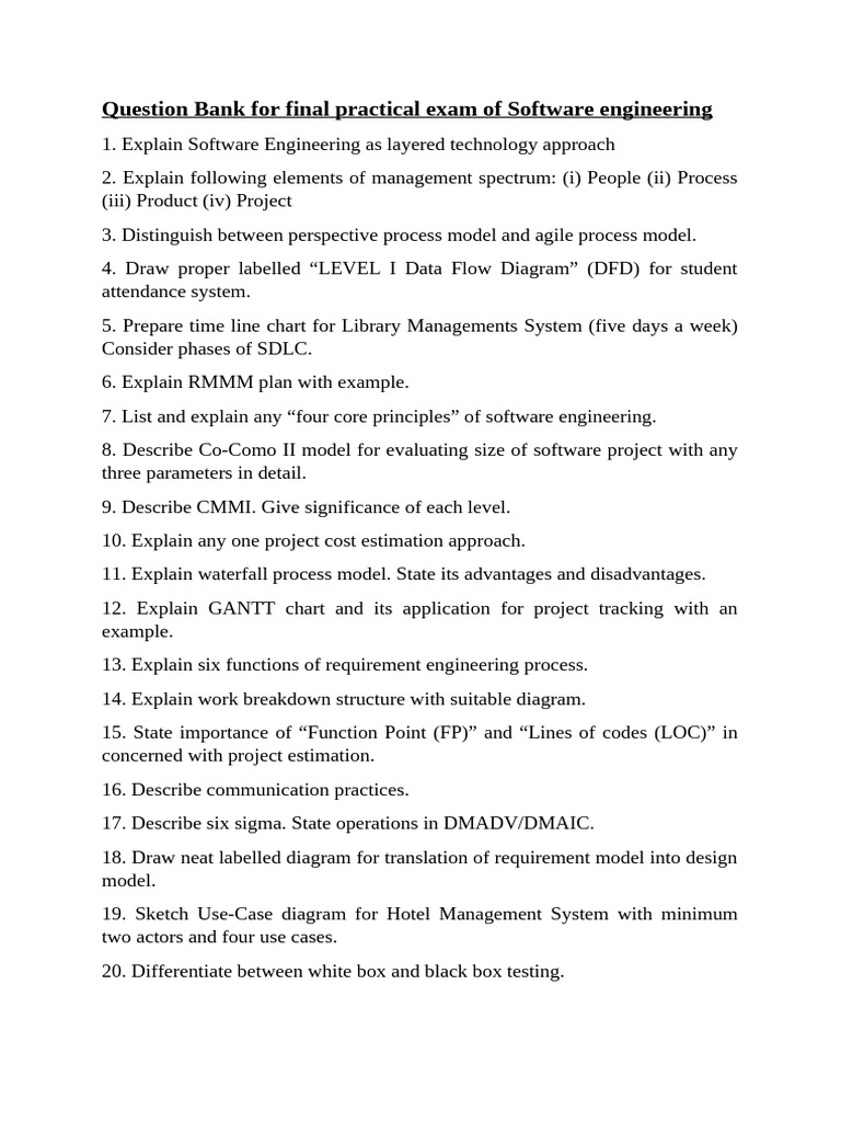 Question Bank For Final Practical Exam of Software Engineering | PDF