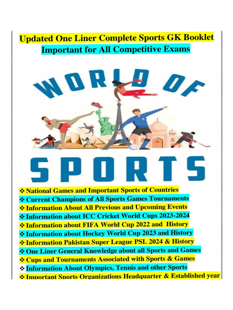 Updated One Liner All Sports GK Booklet 2024 | PDF
