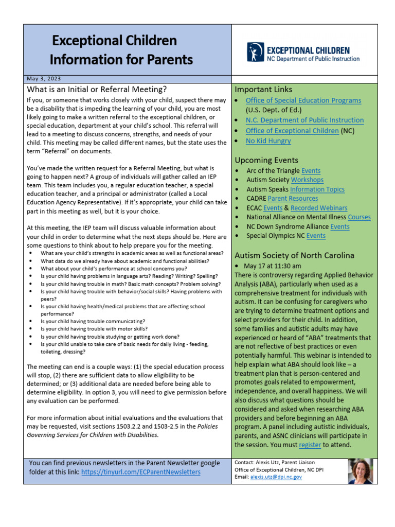 Initital or Referral Meeting | PDF | Special Education | Autism