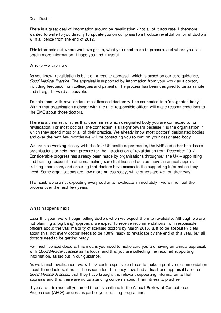 GMC Revalidation Letter To All Licensed Doctors | PDF | Physician ...