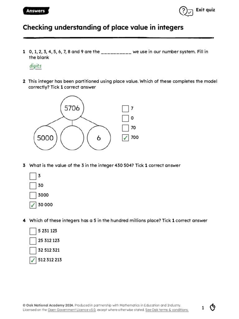 Place Value Understanding Quiz | PDF