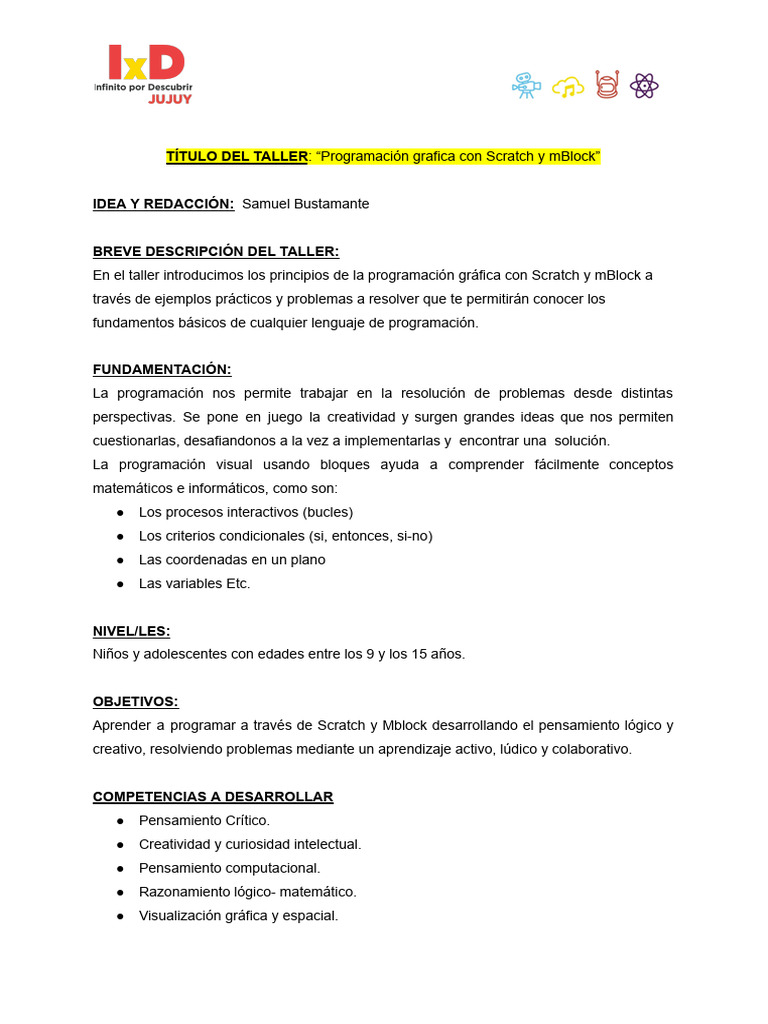 Taller de Programación con Scratch y mBlock | PDF | Scratch (lenguaje ...