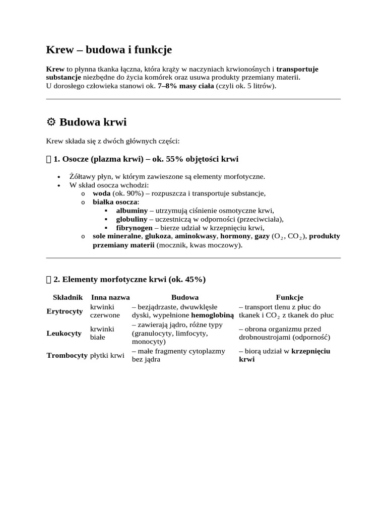 Krew Budowa i Funkcje | PDF