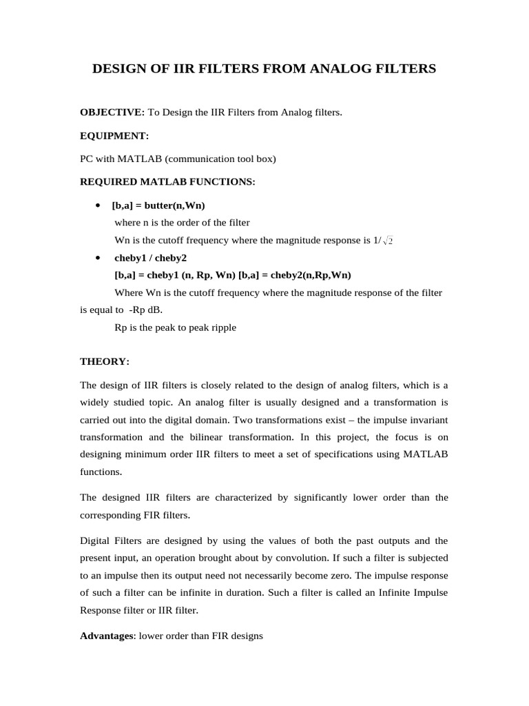 Design of IIR Filters From Analog Filters1 | PDF | Filter (Signal ...