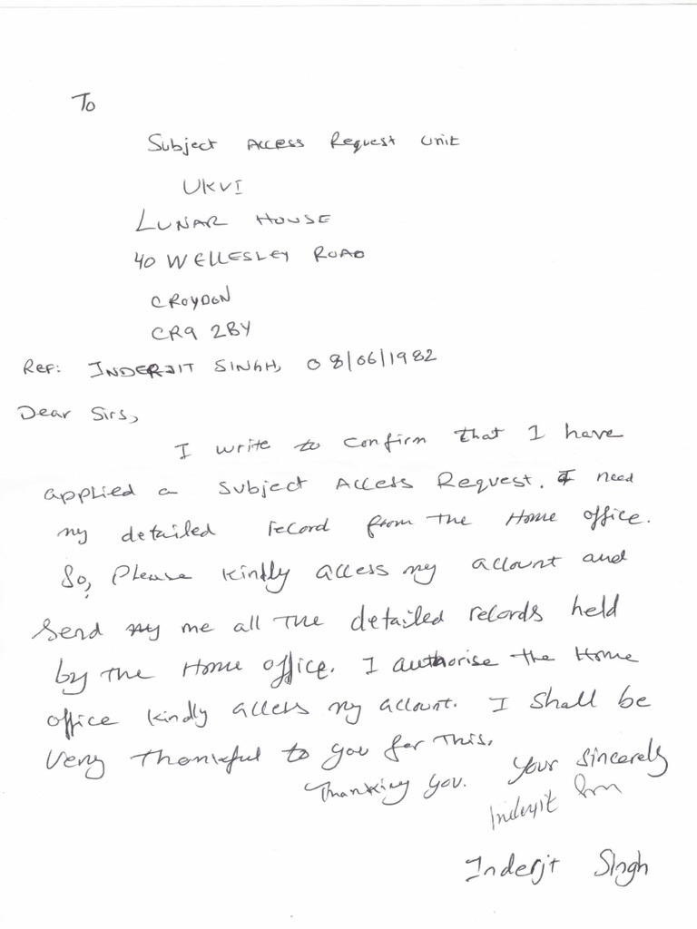 Inderjit Singh Letter | PDF