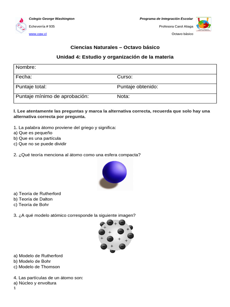 Unidad 4 8vo | PDF | Núcleo atómico | Tabla periódica