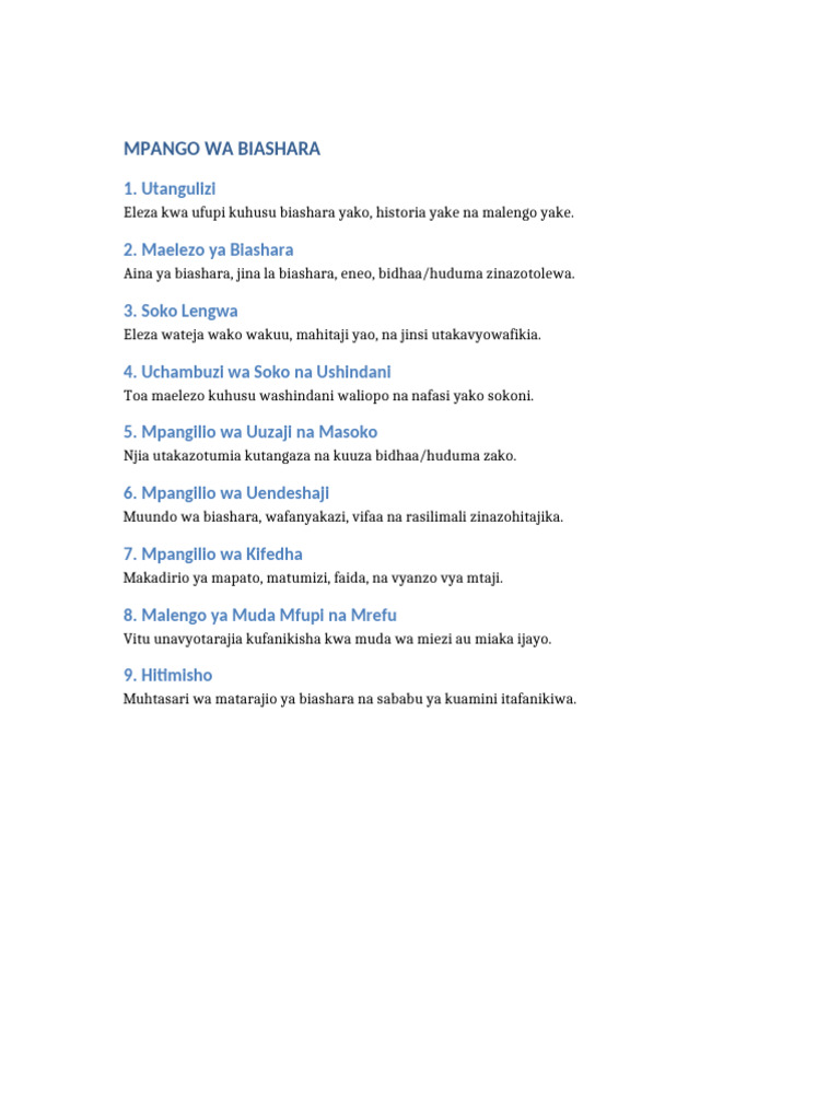 Mpango Wa Biashara Template | PDF