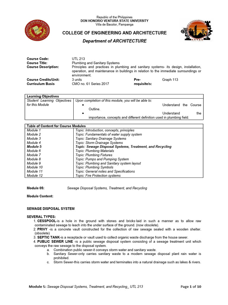 Module 05 Template Handouts Utl213 | PDF | Sanitary Sewer | Septic Tank