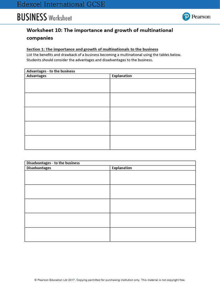 Worksheet 10 Multinational Companies | PDF