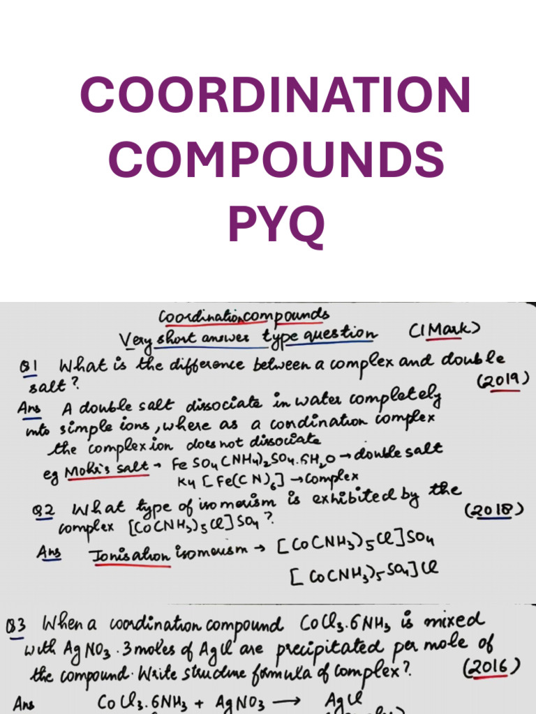 Coordination Compounds PYQ | PDF